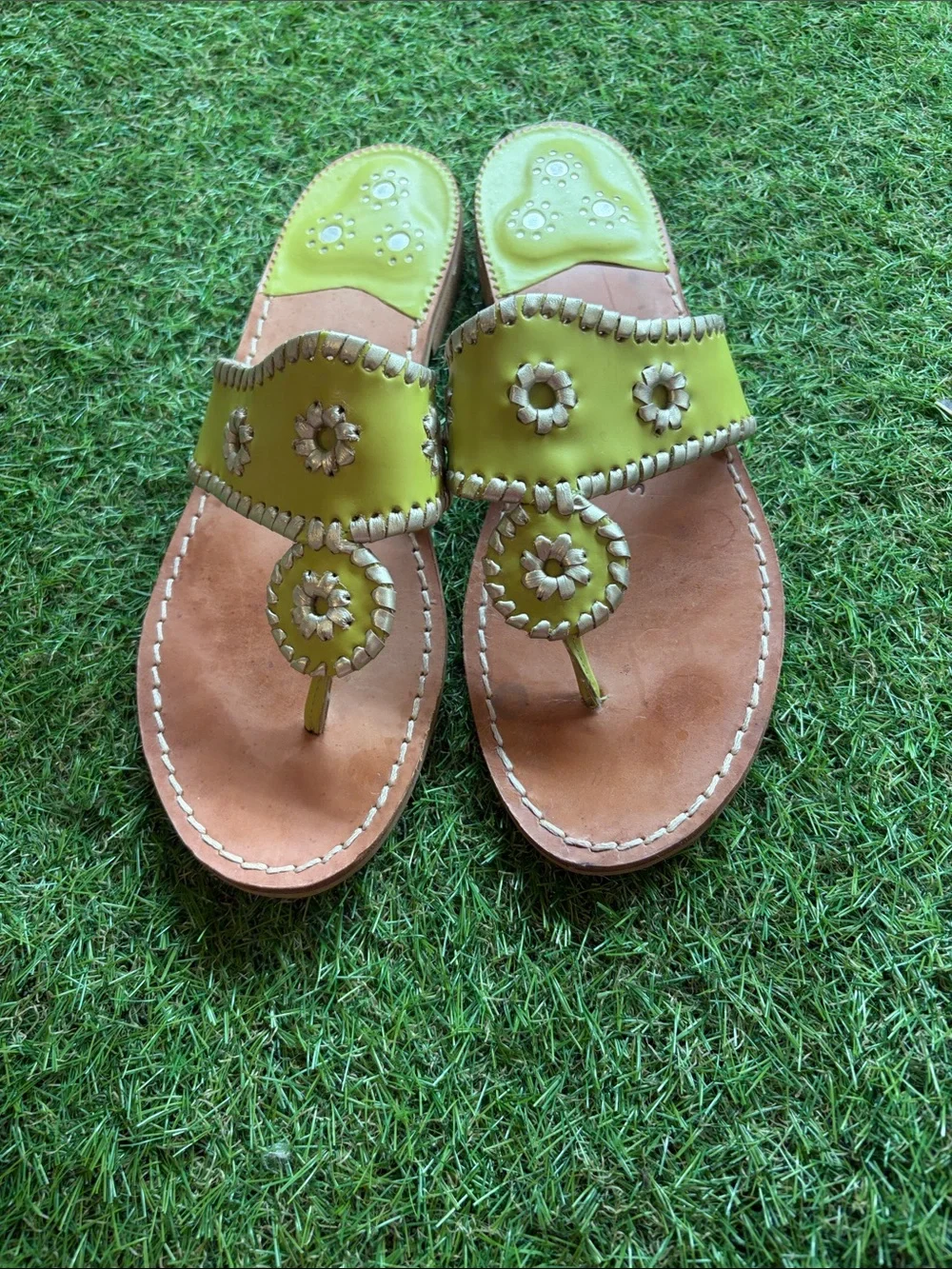 Jack Rogers | Shoes | Jack Rogers Lime Green Floral Slide Sandals ...